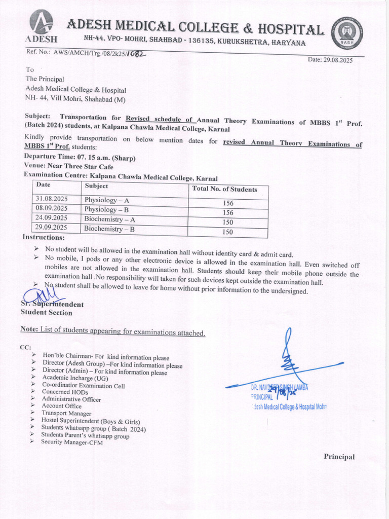 MBBS Exam Transport Schedule 2025 | PDF | Pharmacology | Life Sciences