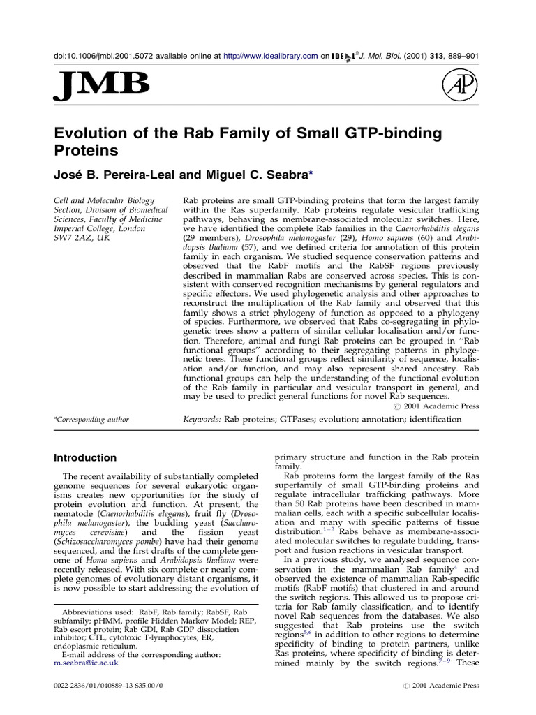Evolution of The Rab Family of Small GTP-binding Proteins | PDF ...