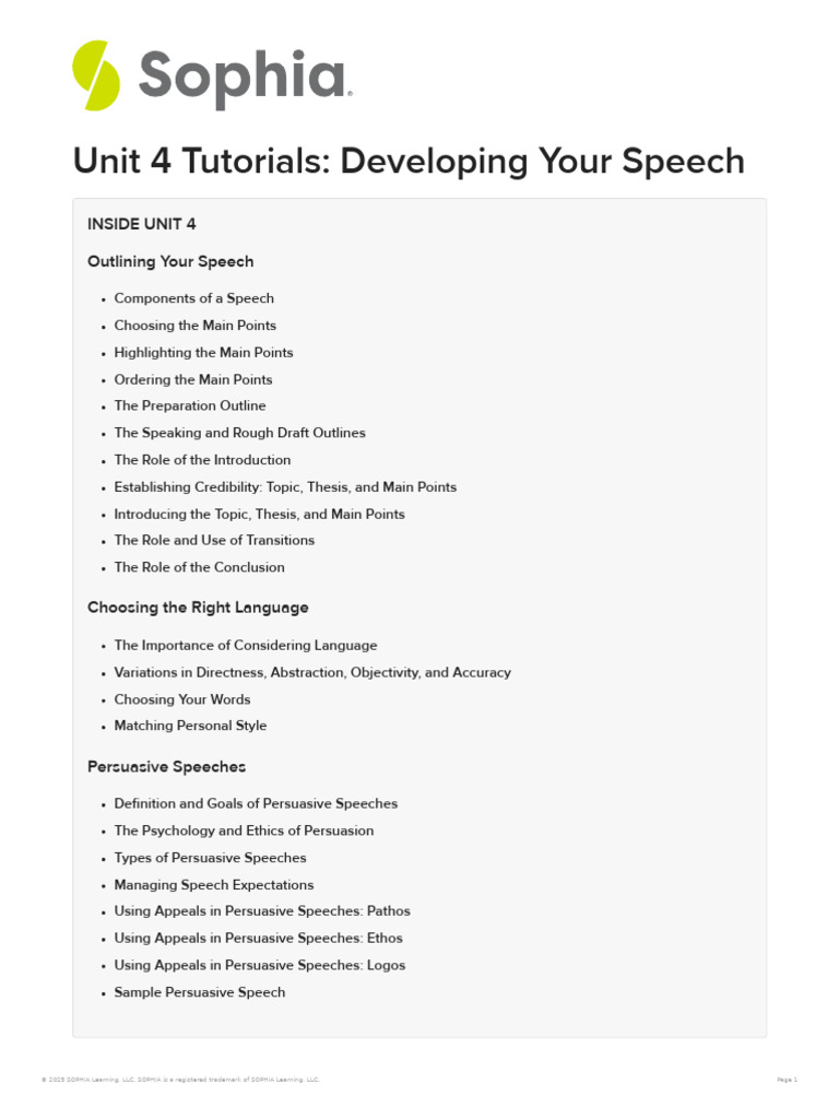 Unit 4 Tutorials Developing Your Speech | PDF | Public Speaking | Rhetoric