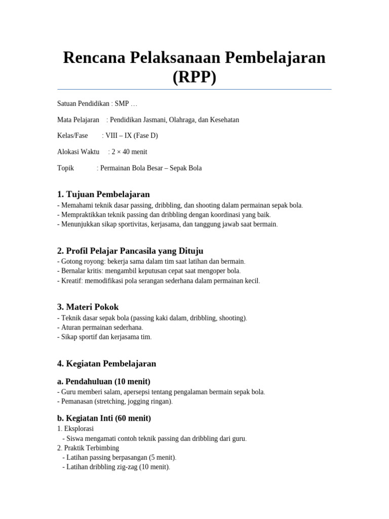 RPP PJOK Kurikulum Merdeka | PDF