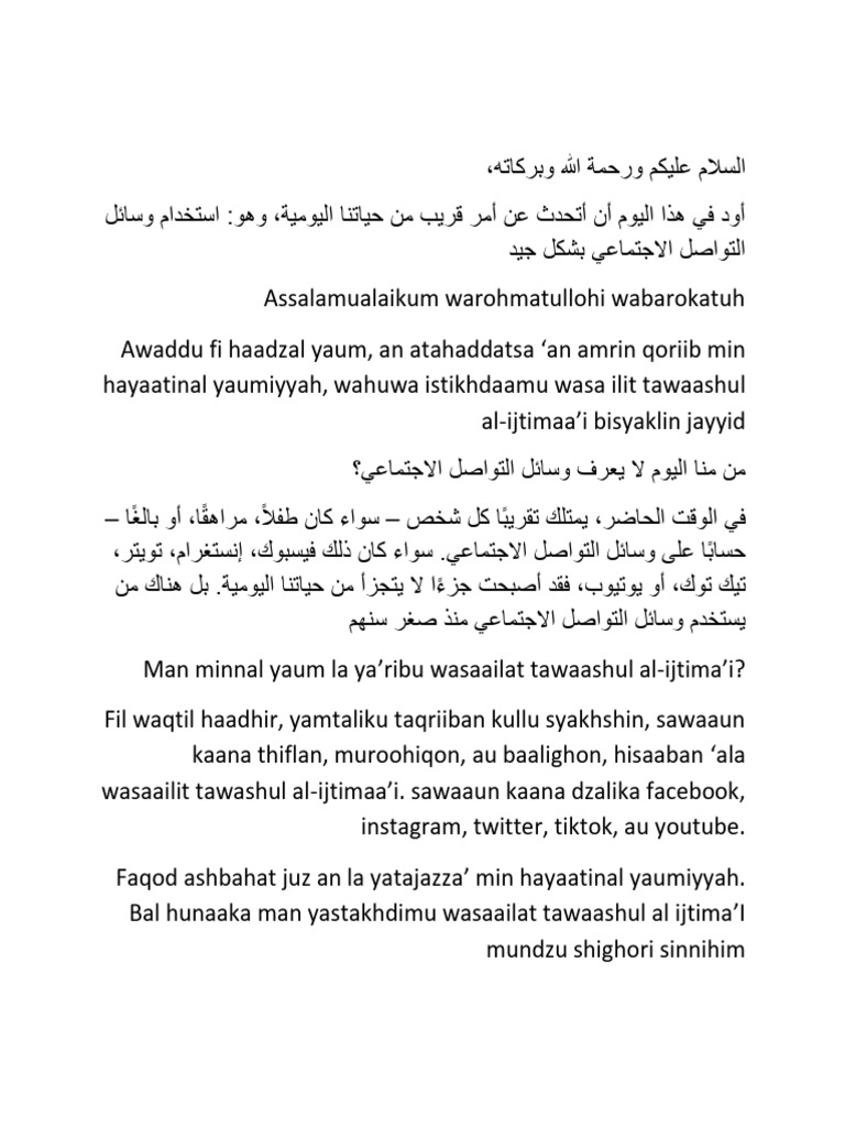 Contoh Pidato Bahasa Arab | PDF