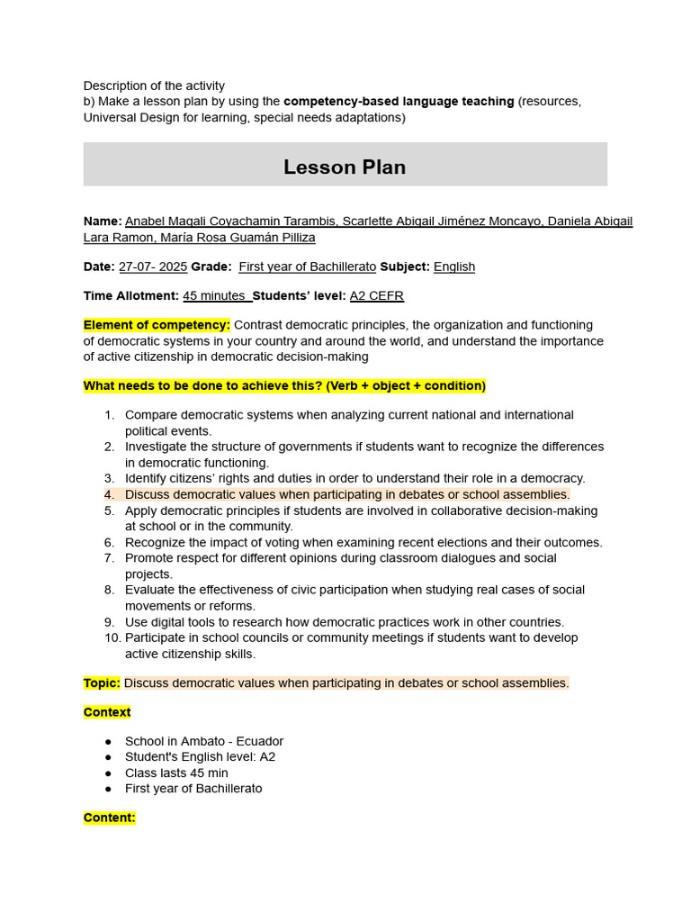 Competency-Based English Lesson Plan | PDF | Democracy | Political ...