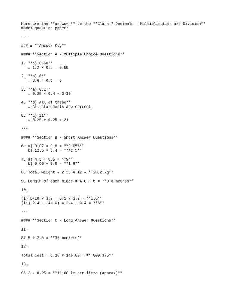Decimals Worksheet Answer | PDF