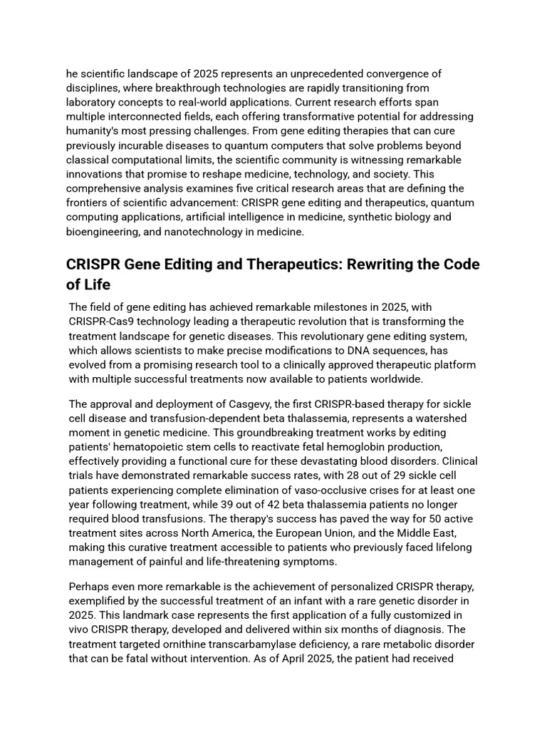 Breakthroughs in CRISPR and Medicine 2025 | PDF | Medicine | Medical ...