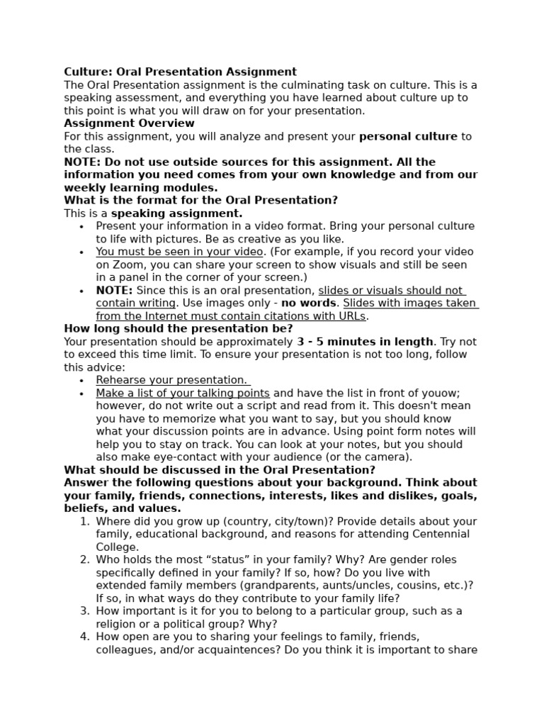 Personal Culture Oral Presentation Guide | PDF | Individualism ...