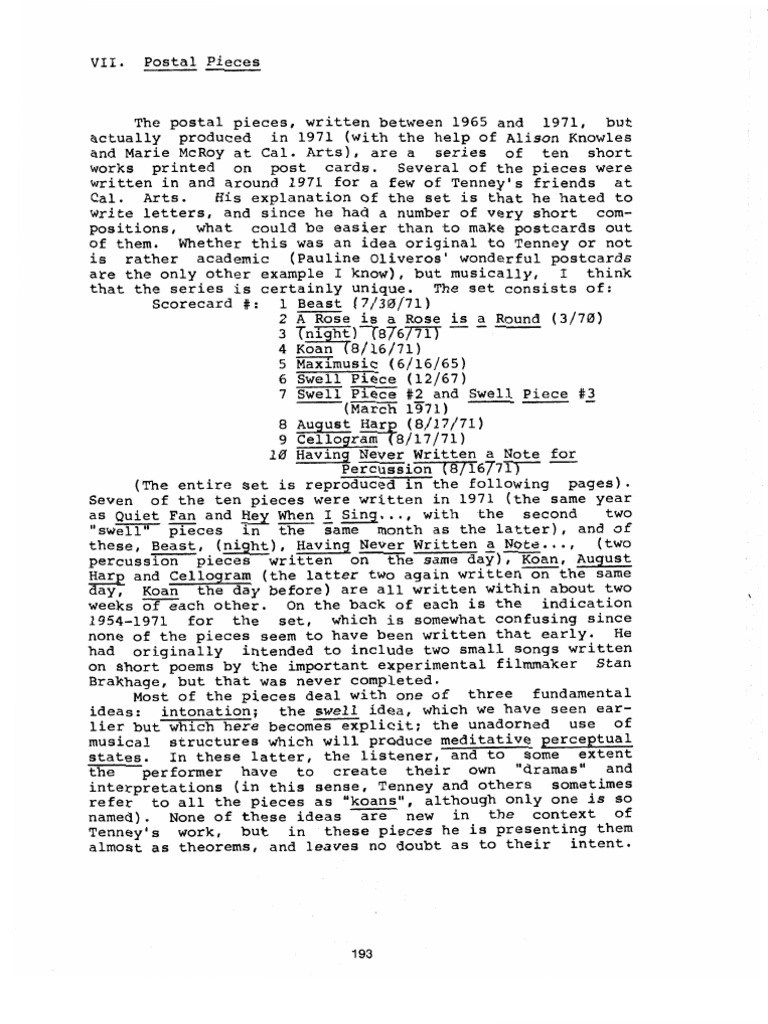 James Tenney Postal Pieces | PDF
