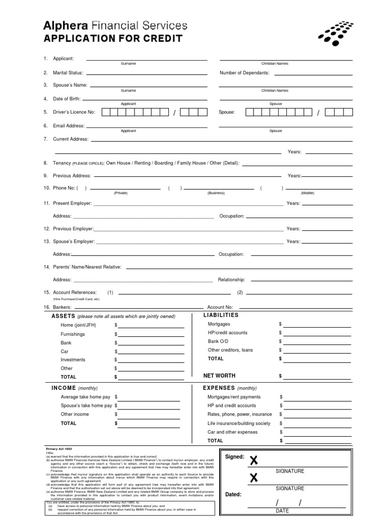 Alphera Credit Application Private | PDF | Credit (Finance) | Euro