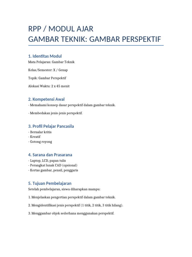 RPP Modul Ajar Gambar Perspektif LKS | PDF