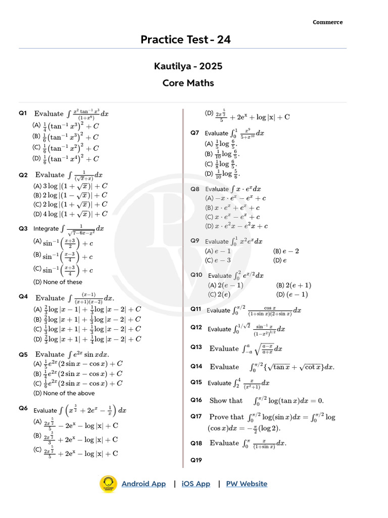 Practice Test 24: Core Maths Test Paper - Kautilya 2025 | PDF