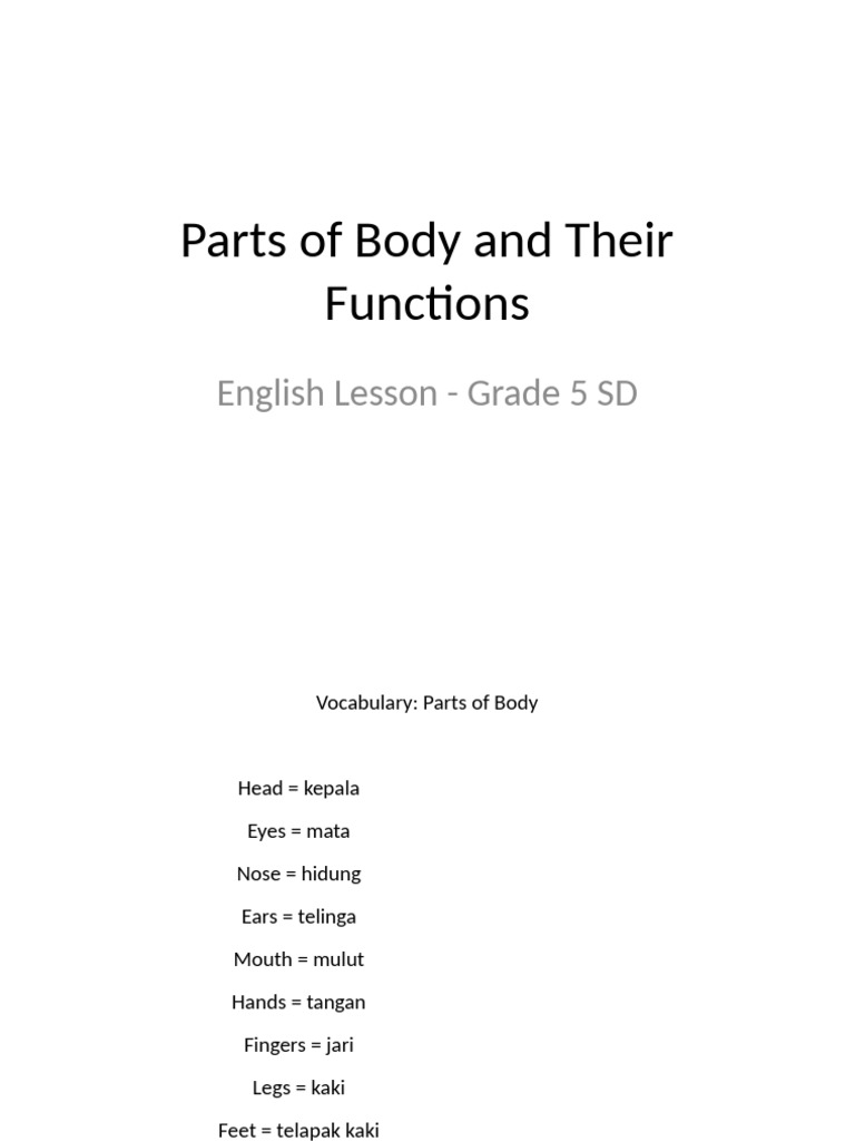 Parts of Body and Functions | PDF
