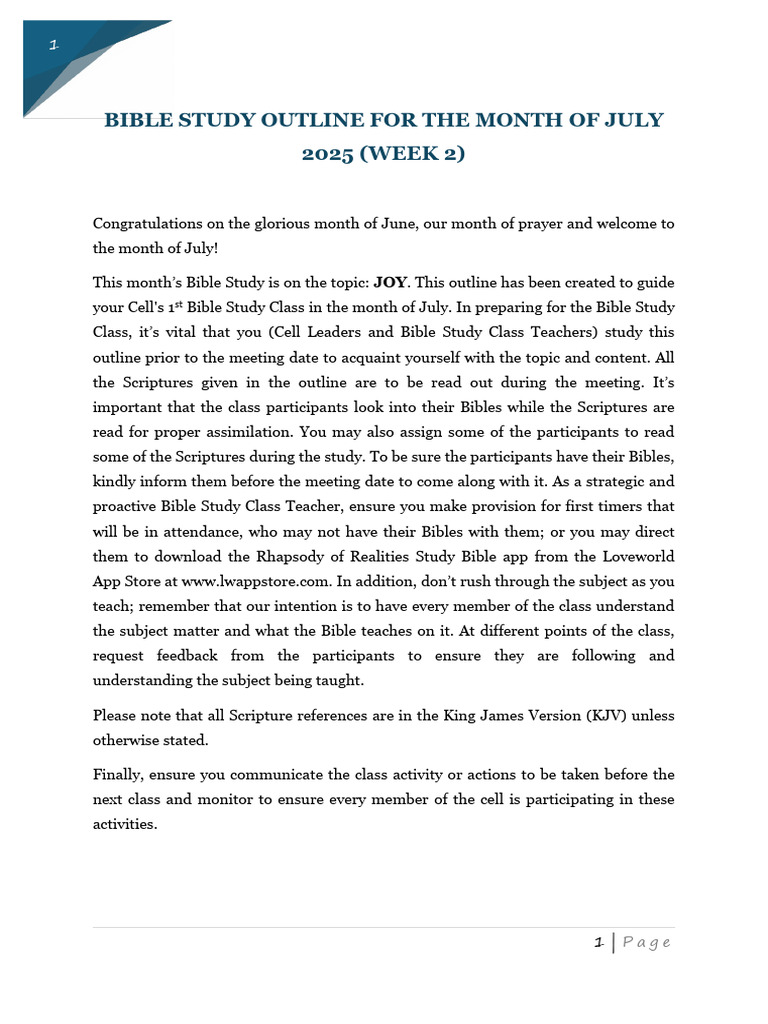 Bible Study Outline: Joy in July | PDF | God In Christianity ...
