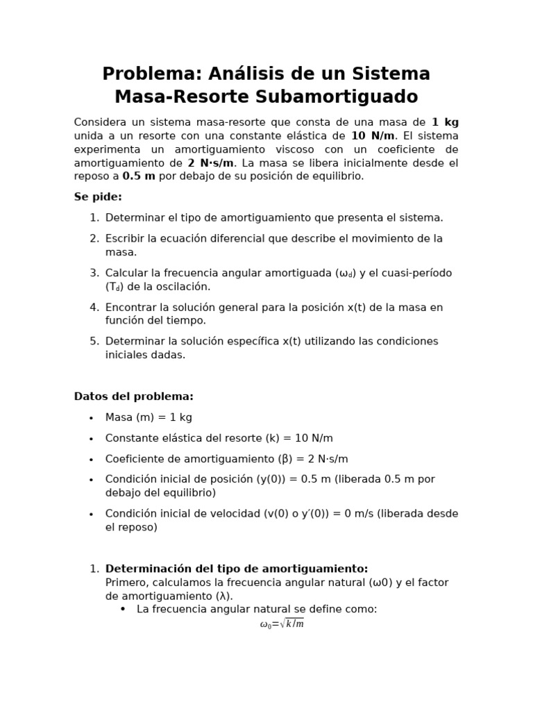 Modelo de Una Ecuación Diferencial de Un Sistema Masa | PDF