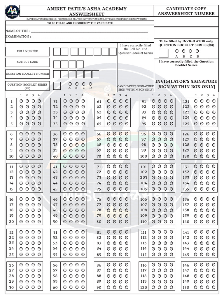 Practice Answer Sheet | PDF