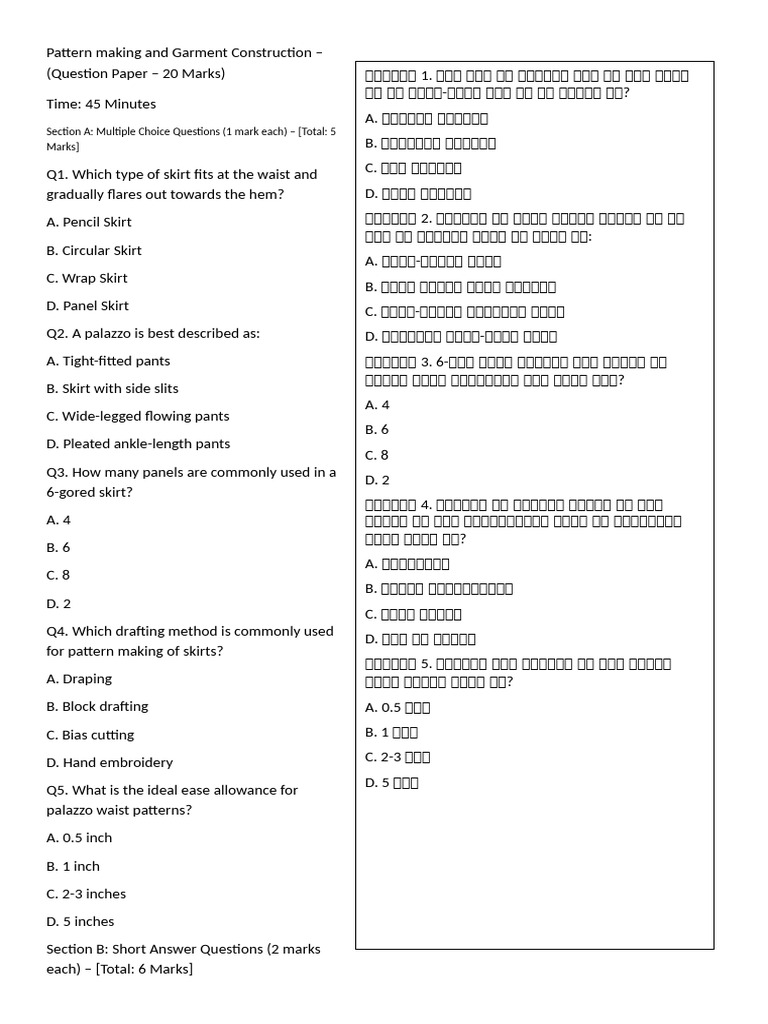 Pattern Making and Garment Construction 1 CT | PDF