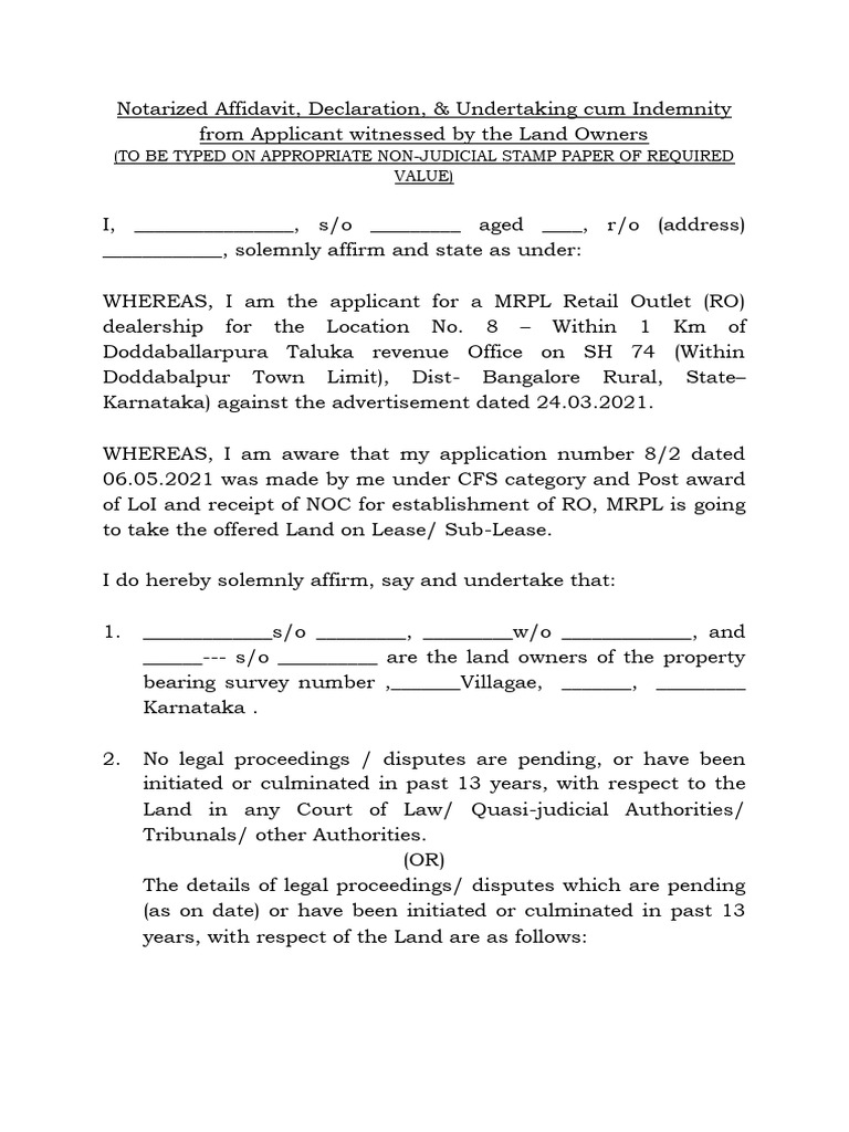 Notarized Affidavit for MRPL Retail Outlet | PDF | Affidavit | Private Law