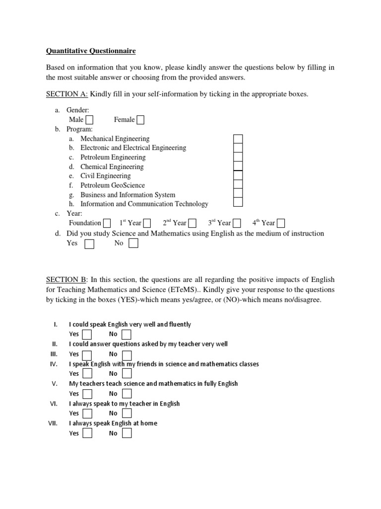 Quantitative Research Questionnaire