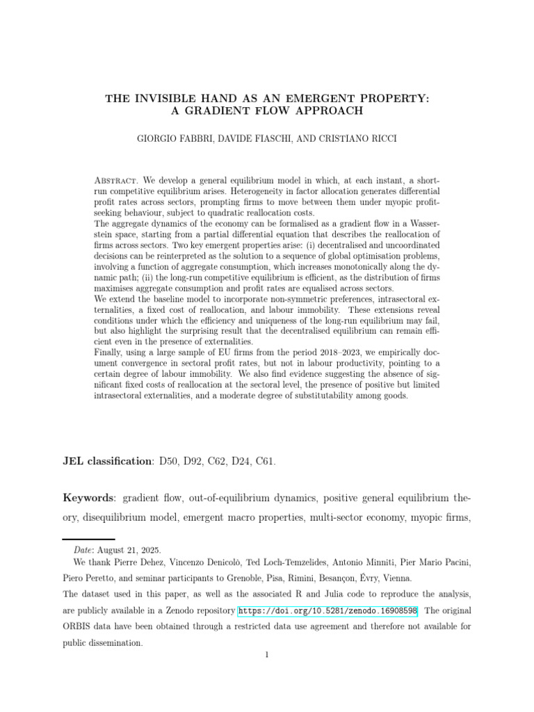 The Invisible Hand As An Emergent Property: A Gradient Flow Approach ...