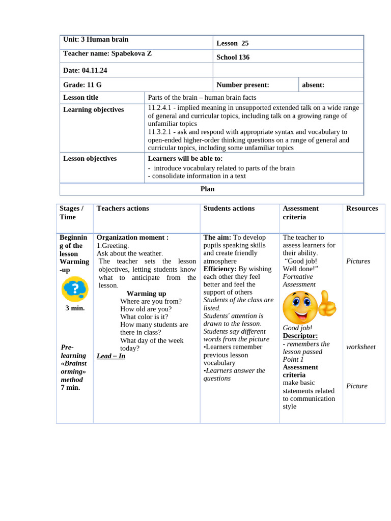 Unit 3, Lesson 25 | PDF | Human Brain | Learning