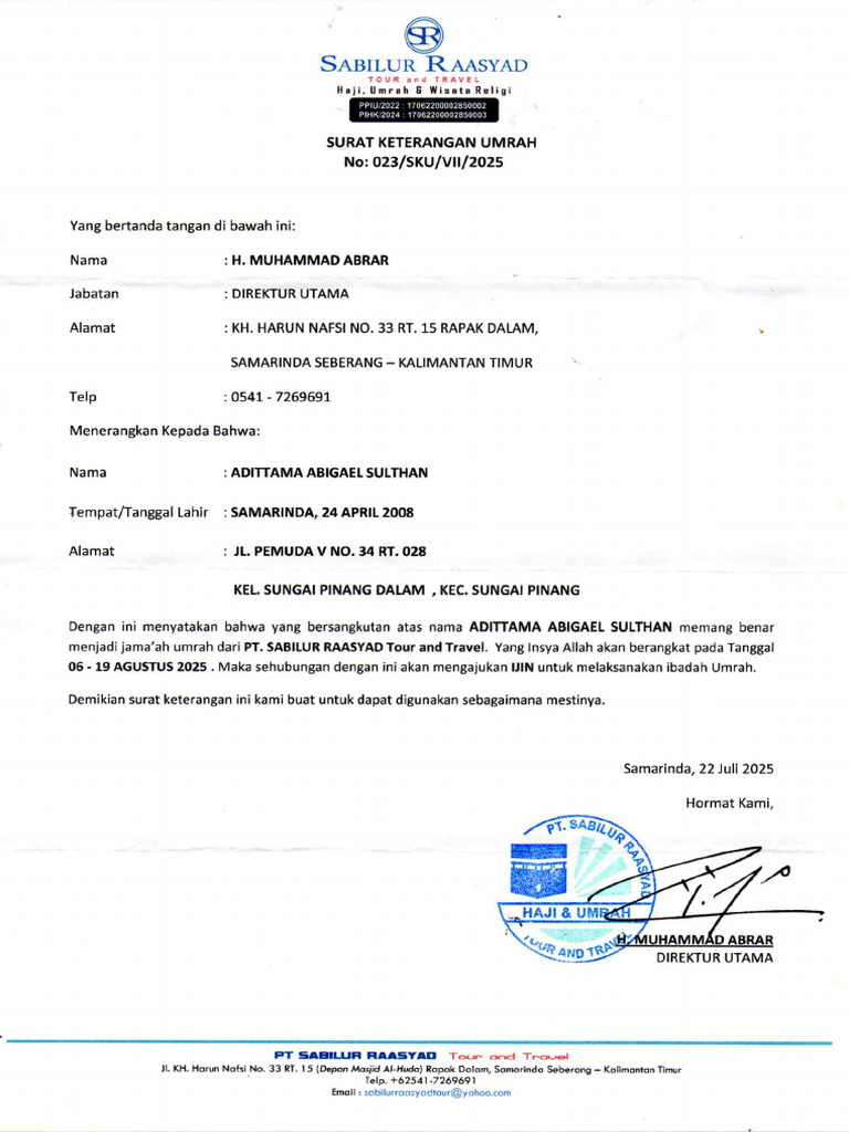 Surat Keterangan Umrah - Sri Hartati | PDF