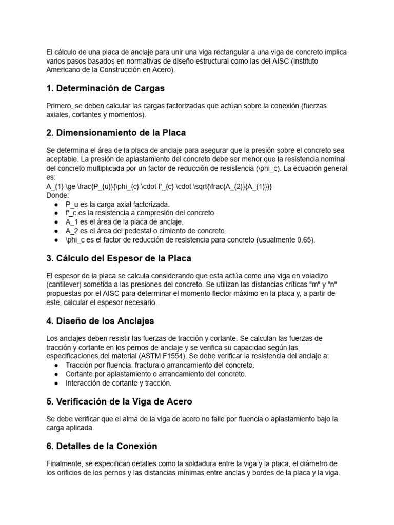 Cálculo de Una Placa de Anclaje de Una Viga Rectan... | PDF