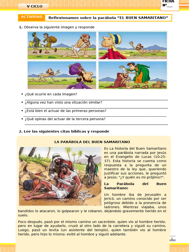 Actividad sobre el Buen Samaritano | PDF | Contenido bíblico ...