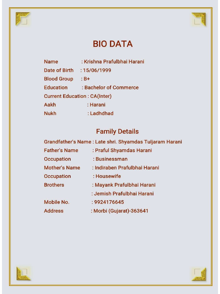 Krishna Harani Biodata | PDF