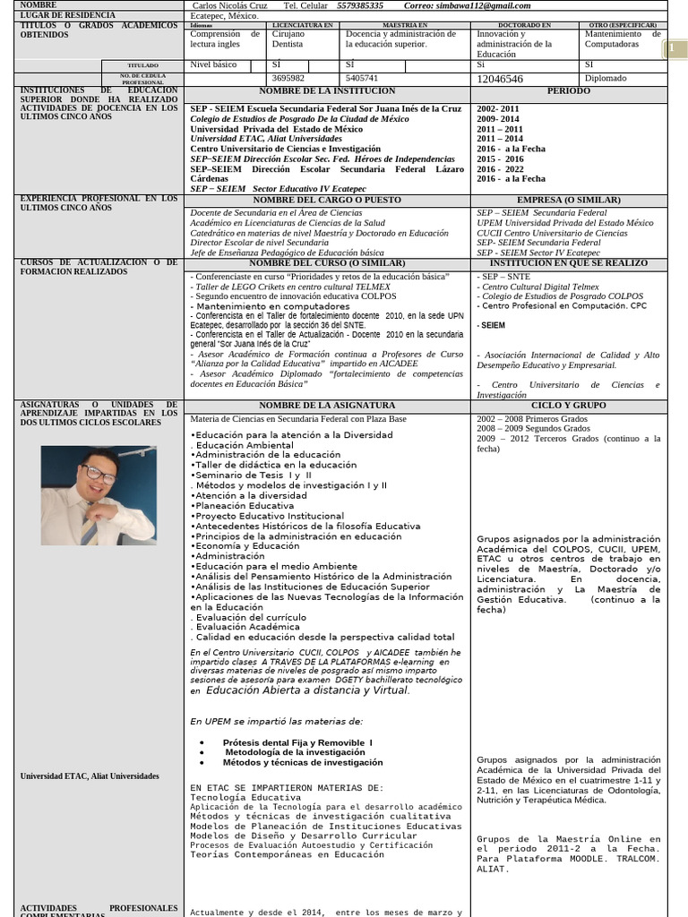 Curriculo Resumido - Carlos Nicolas ABRIL 22 | PDF | Educación ...