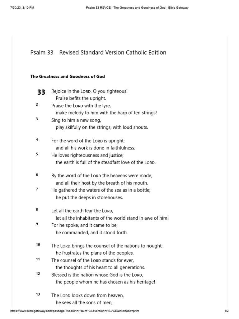 Psalm 33: God's Greatness and Goodness | PDF | Psalms | Religious ...