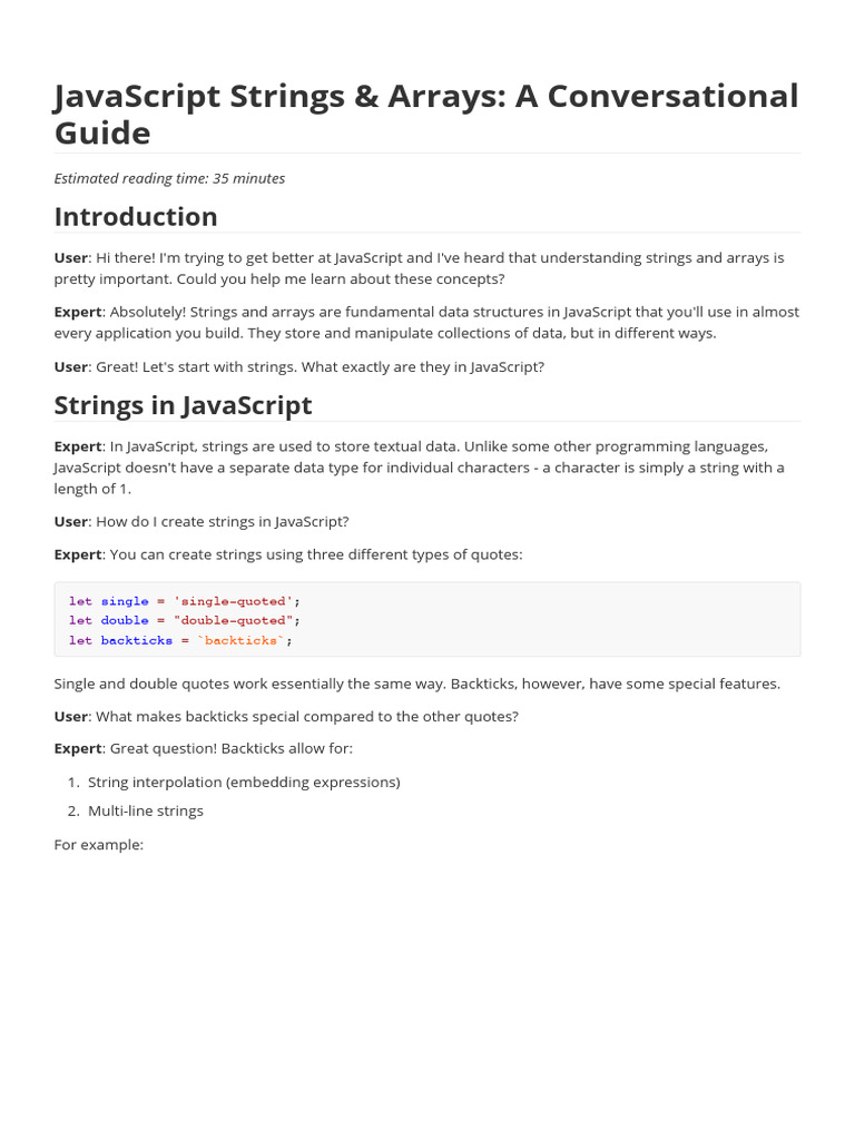 JavaScript Strings and Arrays Guide | PDF | String (Computer Science ...