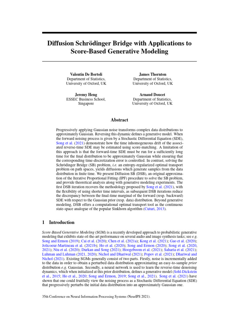 Diffusion Schrödinger Bridge for Generative Modeling | PDF | Stochastic Differential Equation ...