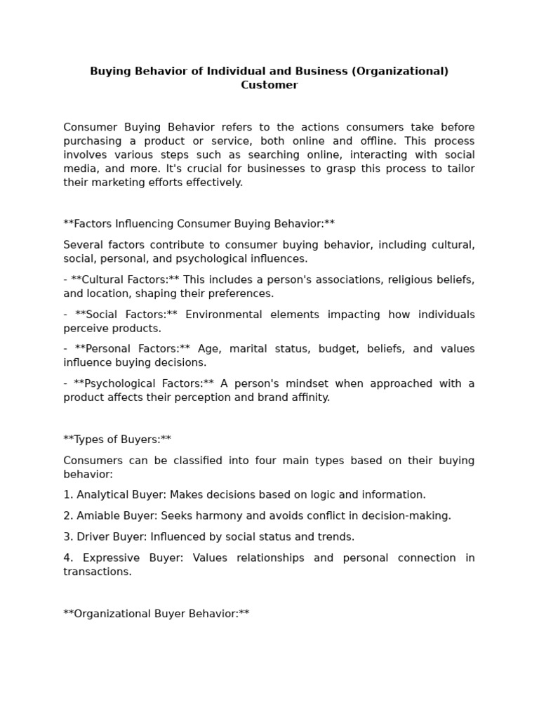 Buying Behavior of Individual and Business | PDF | Behavior | Marketing