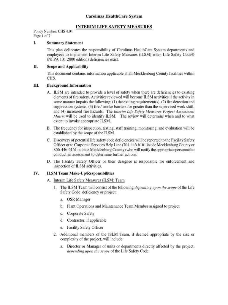 Interim Life Safety Measures Policy Sample | PDF | Fire Safety ...