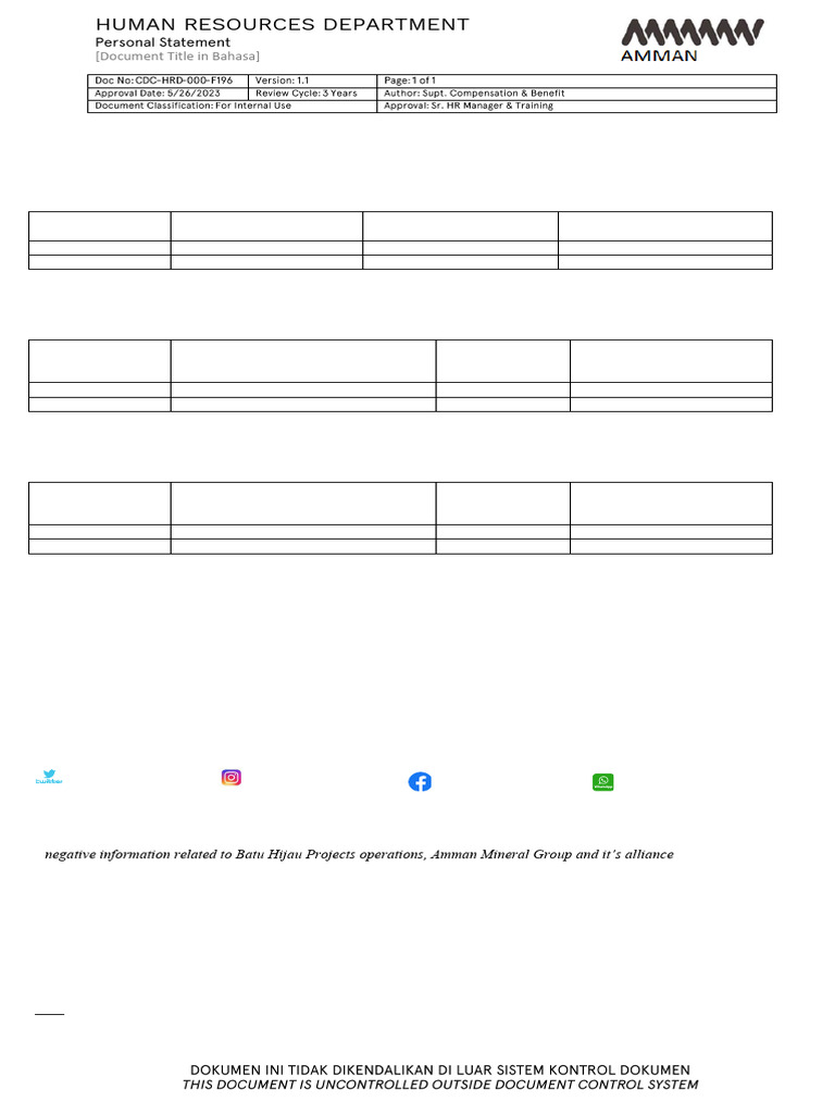 CDC-HRD-000-F196 Personal Statement Form - Pernyataan Pribadi | PDF