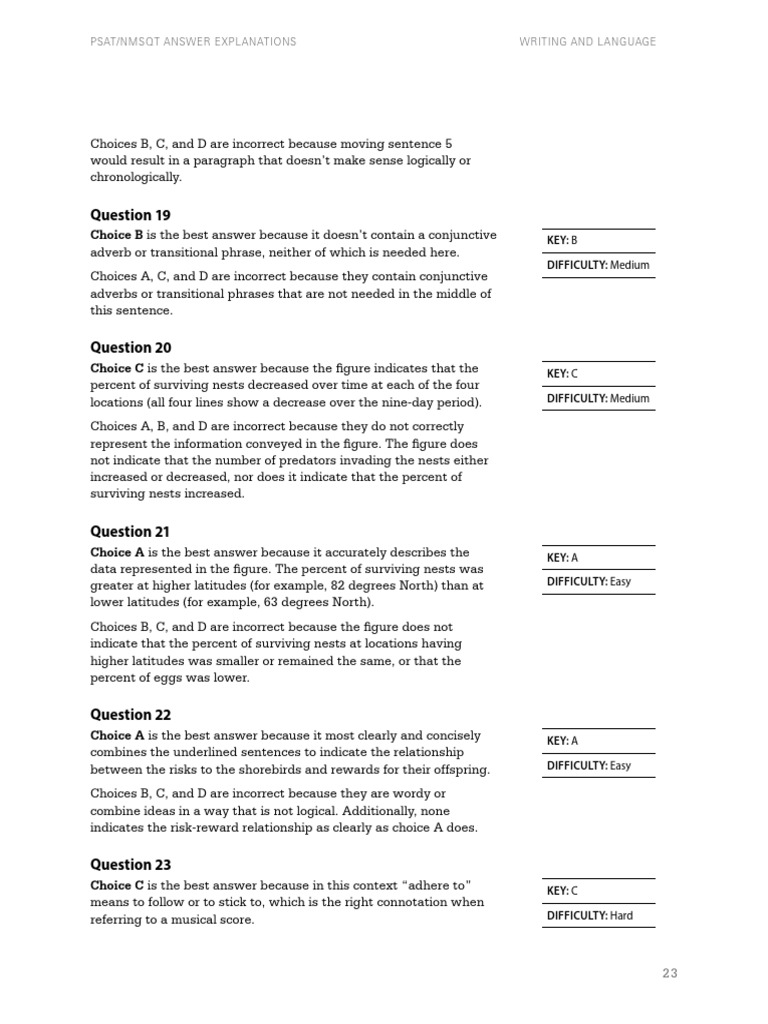 PSAT Practice Test Answers | PDF | Grammatical Number | Pronoun