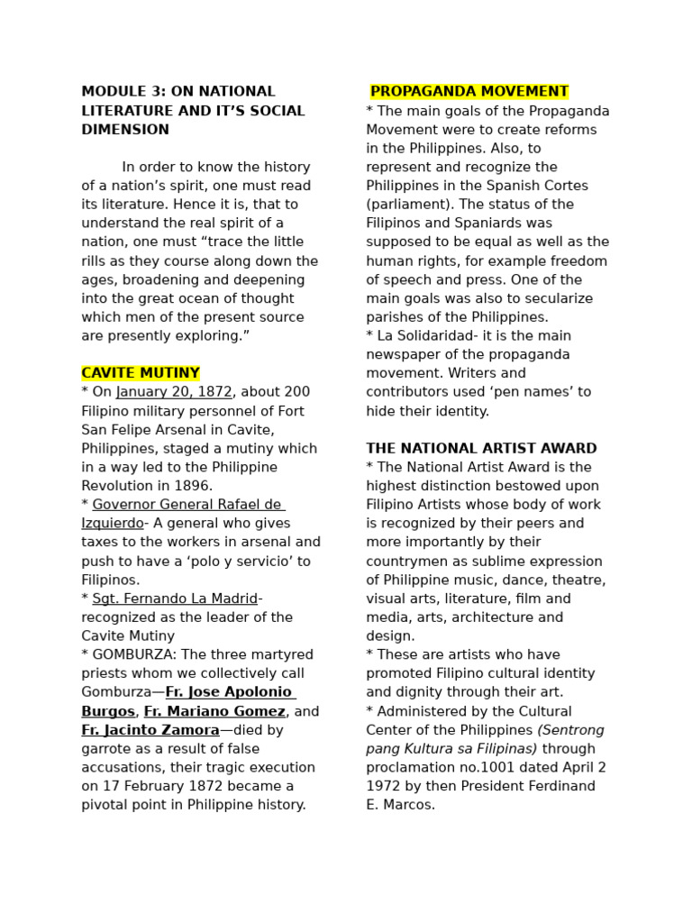 Module 3 National Literature and Its Social Dimension | PDF | Former ...
