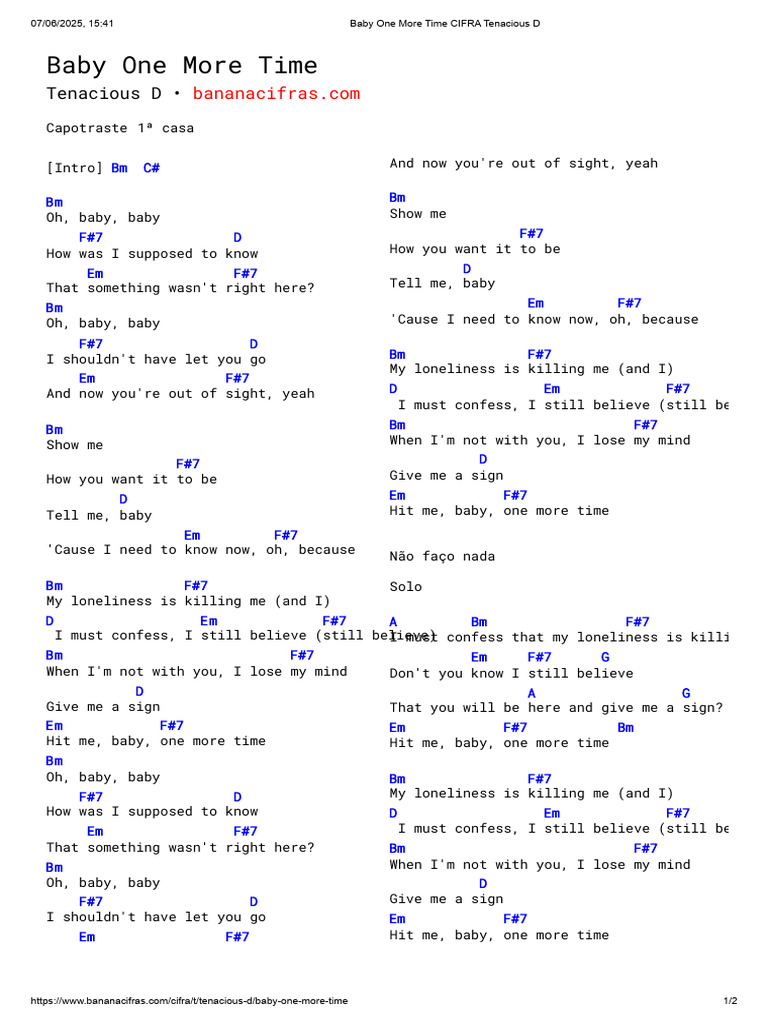 Baby One More Time CIFRA Tenacious D | PDF