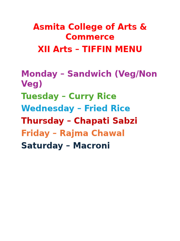 Tiffin Menu | PDF