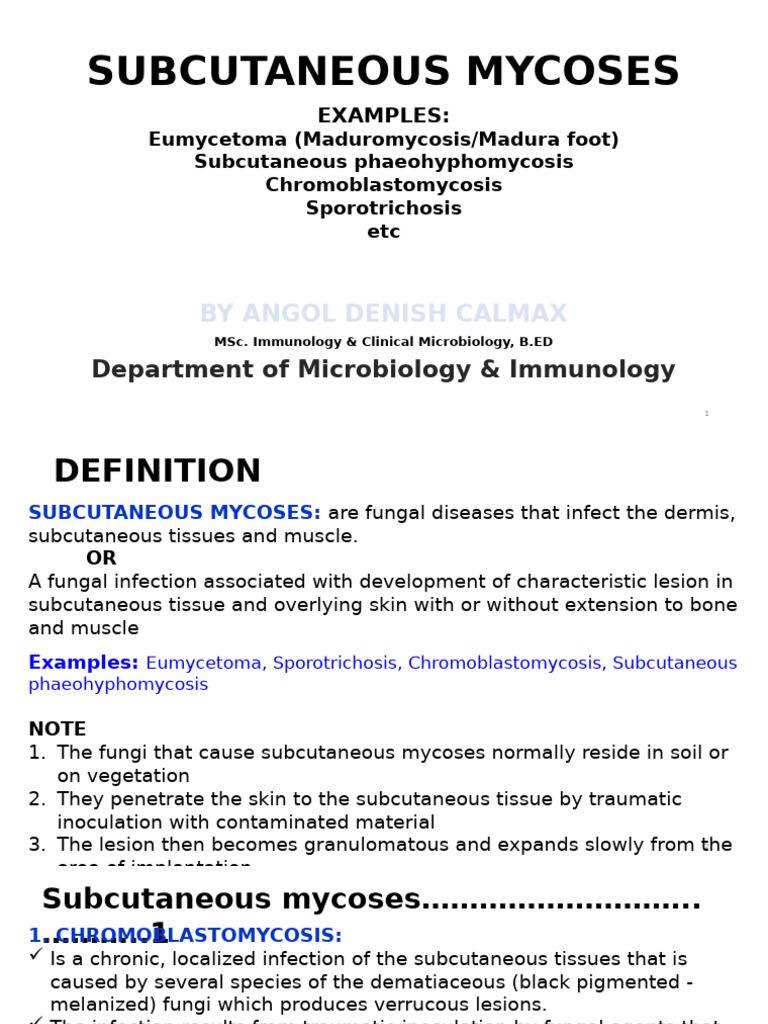Subcutaneous Mycoses Overview and Types | PDF | Infection | Medical ...