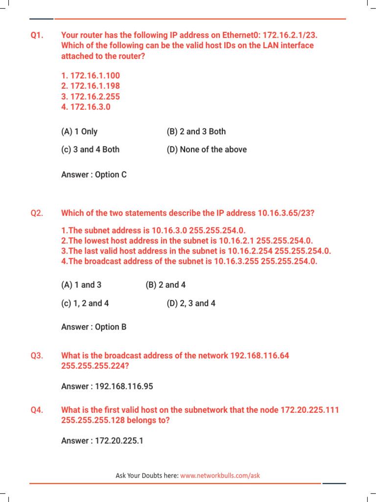CCNA Subnetting Imp Questions | PDF | Communications Protocols | Internet