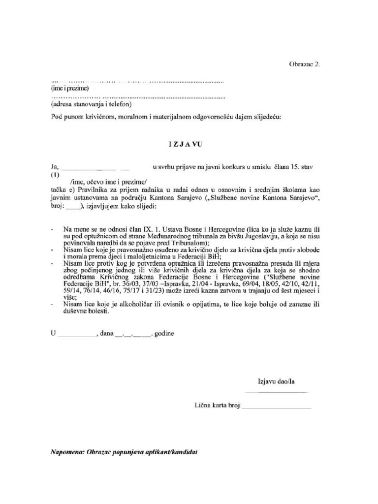 Obrazac Konkurs | PDF