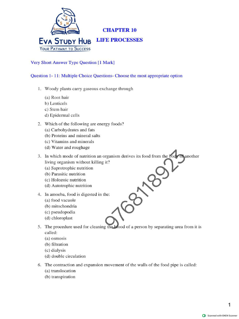 Biology Class 10th LIFE PROCESSES | PDF