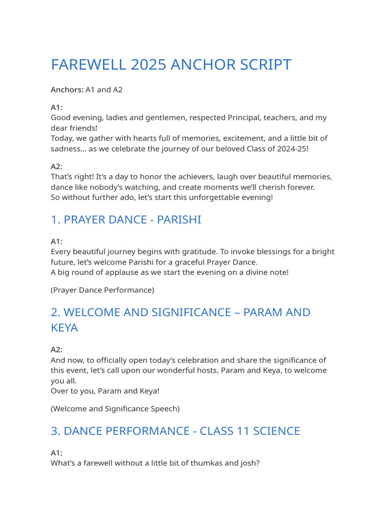 Farewell 2025 Anchor Script | PDF