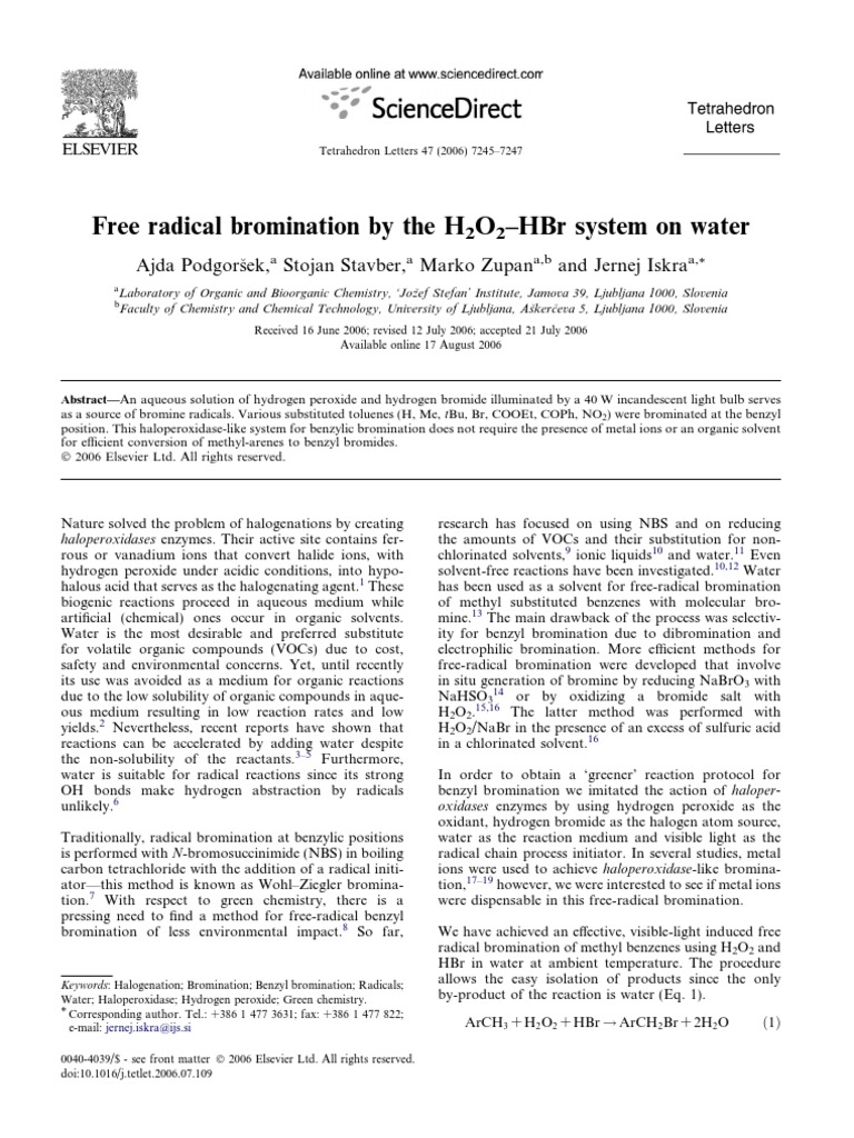 H2o2 Radical Bromination | PDF | Radical (Chemistry) | Hydrogen Peroxide
