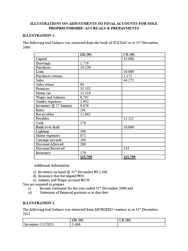 2 - Illustrations On Final Accounts With Adjustments For Accruals and ...