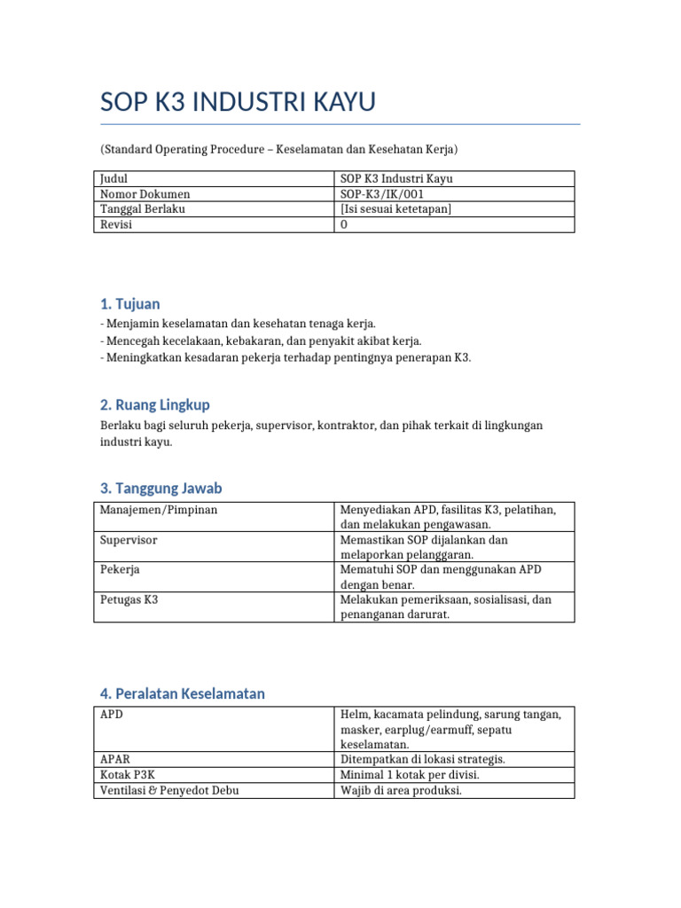 SOP K3 Industri Kayu | PDF