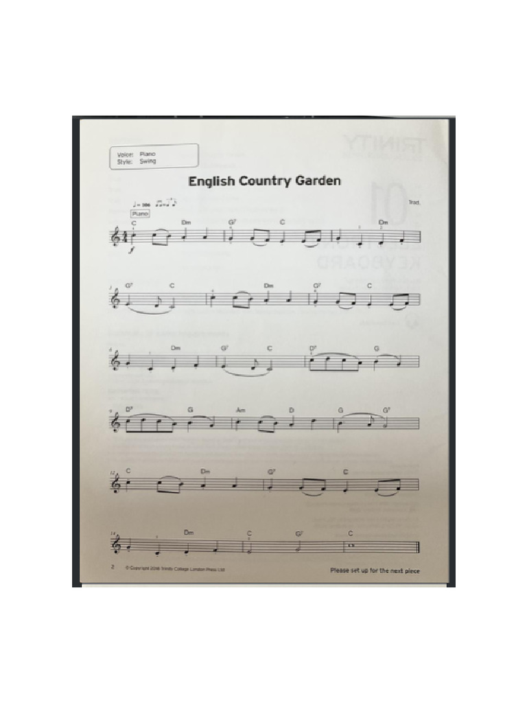 ENGLISH COUNTRY GARDEN Trinity Electronic Keyboard Grade 1 | PDF