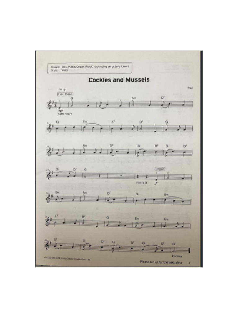COCKLES and MUSSELS Trinity Electronic Keyboard Grade 1 | PDF