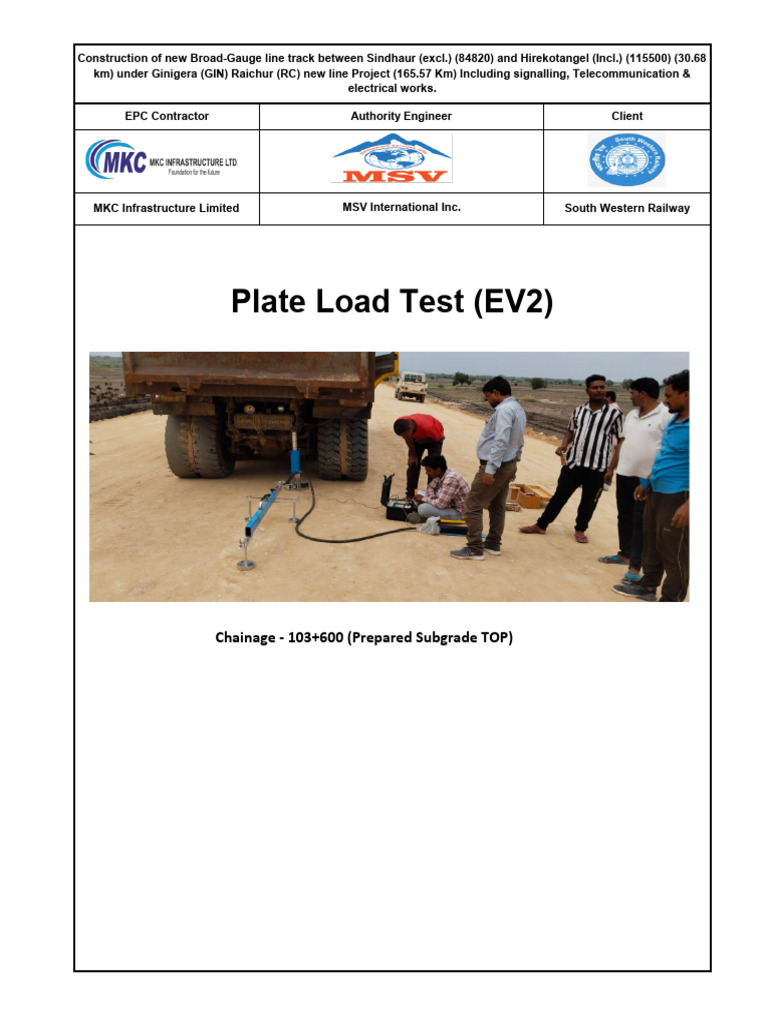 Static Plate Load Test EV2 Test Result | PDF | Applied And ...