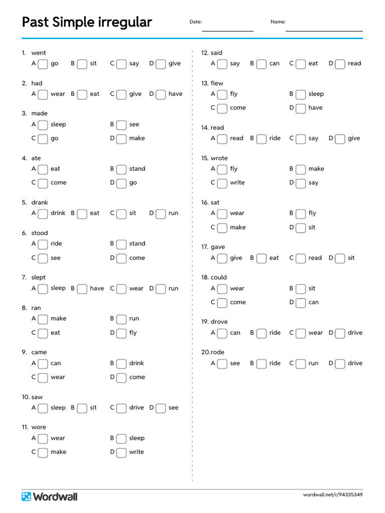 Past Simple Irregular Quiz | PDF