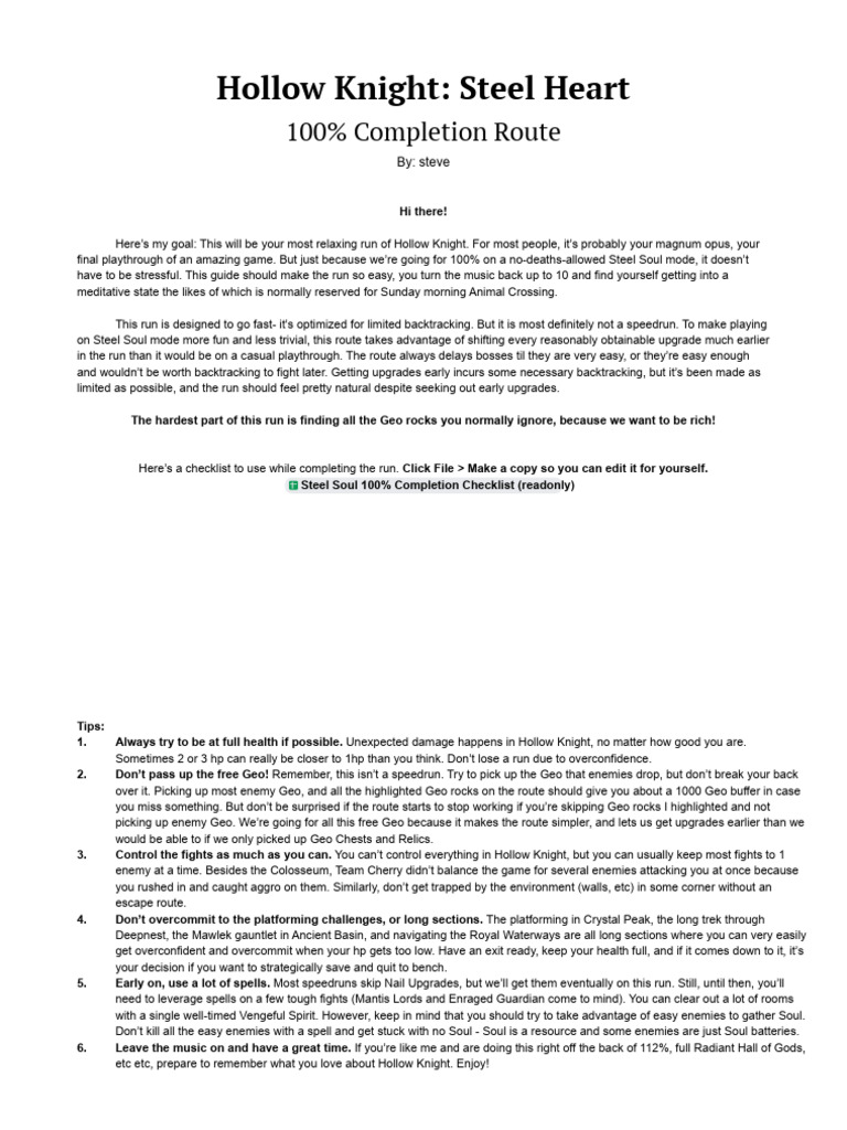 Steel Soul Completion Route (Readonly) | PDF